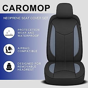 CAROMOP Neoprene Car Seat Cover 2 Front Seats, Waterproof Seat Covers for Cars, Universal Fit for Most Car Interior Covers-Sedan Truck SUV(Black/Gray)
