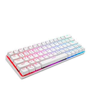 Wireless Mechanical Gaming Keyboard, RGB Backlit, Bluetooth 5.0, Brown Switches, CQ63 60% Compact 63 Keys Wired Keyboard for PC Tablet Laptop Cell Phone, White