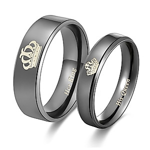 SunnyHouse Jewelry His or Hers Matching Set His Queen Her King Titanium Stainless Steel Couple Ring in a Gift Box