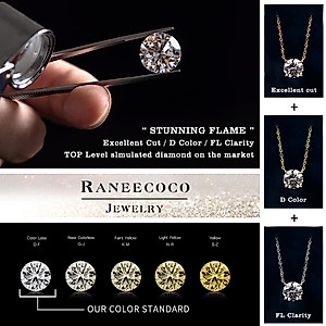 Raneecoco STUNNING FLAME 18K White Gold Plated Sterling Silver Cubic Zirconia Necklace for Women | 1 ct Simulated Diamond | Round CZ Solitaire Dainty Pendant Necklace, 40+5cm Chain