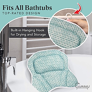 Lady McBath Bath Pillow - Luxury Bath Pillows for Tub Neck and Back Support - Powerful Suction Cups, Machine Washable Bathtub Accessory for Relaxation (Turquoise)