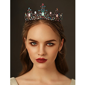 SWEETV Queen Crown for Women - Baroque Wedding Tiaras and Crowns, Jeweled Costume Tiara Princess Crown, Prom Birthday Party Headpiece,Old Gold Multicolored