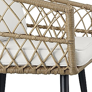 Quality Outdoor Living 65-YZ03HM Hermosa 3 Piece Chat Set, Aluminum Frame + Tan Wicker + Linen Cushions
