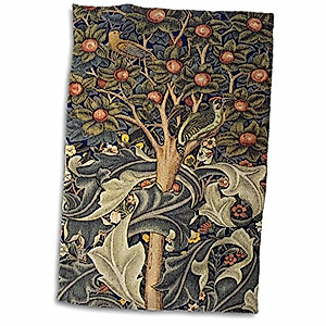 3D Rose Image of William Morris Woodpecker in Gray Orange & Ivory Hand Towel, 15" x 22"