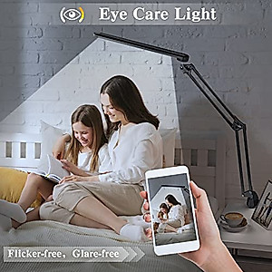 LED Desk Lamp with Clamp, OZAPZ 12W LED Clamp Light with 5 Color Temperatures, Stepless Dimmer, Metal Clamp Lamp with 360 Degree Swing Arms, Clamp Desk Lamp for Work, Living Room, Sewing, Craft(Black)