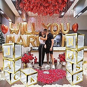 4 pcs Gold Transparent Balloons Boxes with 30 Letters 10 Numbers 5 Symbols, UNIIDECO Neutral Gender Reveal Oh Baby Shower Decorations ABC Blocks Sign, Bridal Wedding Shower Birthday Party Supplies