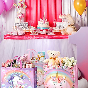 Sweetude 6 Pcs Unicorn Large Gift Bags 16inch Birthday Tote Bag with Handles Reusable Non Woven Shopping Bag for Party Favor(Unicorn)