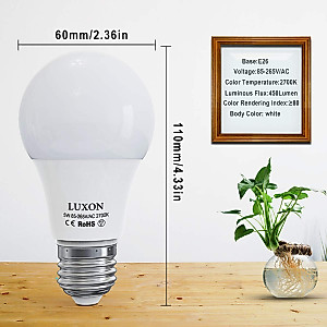 LUXON 5W A19 Radar Detector Dusk to Dawn 50W Equivalent Smart Led Lamp Lighting Indoor Outdoor Motion Sensor Bulb Auto On/Off E26 Base Soft White 2700K