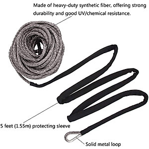 Ucreative 3/16 Inch x 50 Feet Synthetic Winch Rope 8,350LBs Line Cable with Hook and Stopper for ATV UTV (Gray)