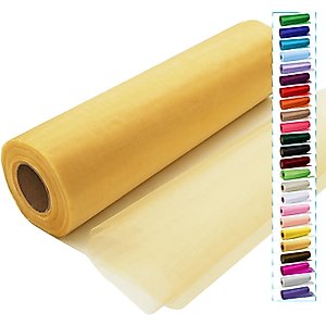 Gold Tulle Crystal Organza Fabric Rolls 12 Inch by 50 Yards (150 feet) Sheer Fabric for Christmas Decoration DIY Tutu Bow Baby Shower Birthday Party Wedding Craft Supplies