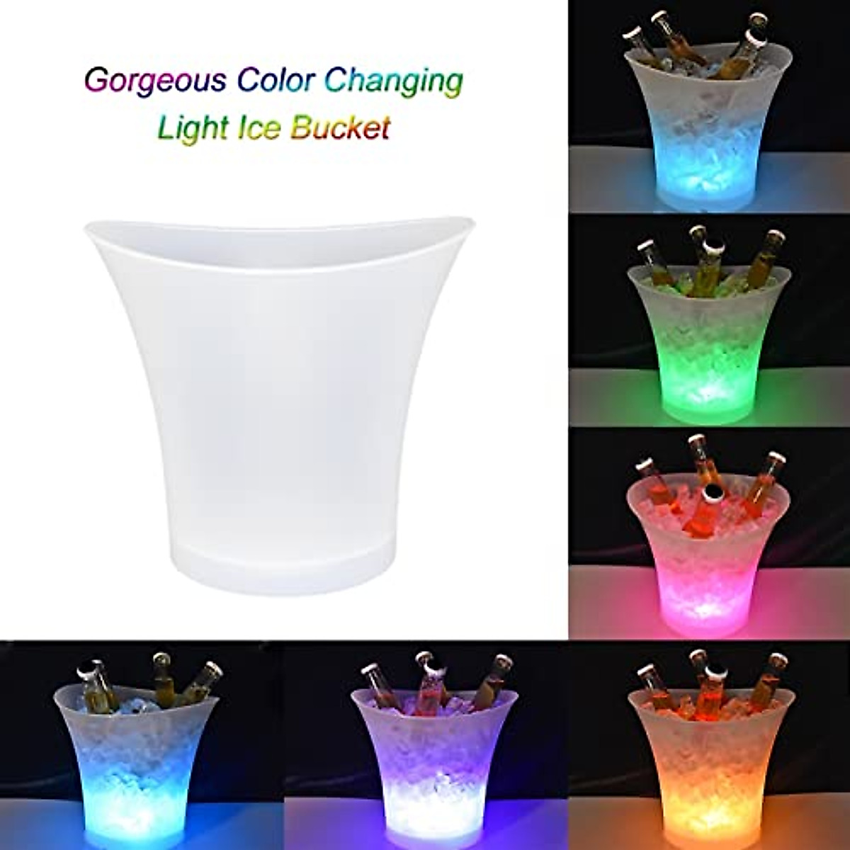 Ice Bucket,Beer cooler,5L 6 Colors LED Light Up Champagne Beer Bucket Holder Bars Nightclubs Bars Night Party Wine Drink Beer Juice Buckets Ice Beverage Tub