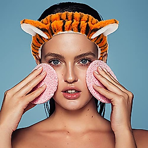 Hofar Tiger Face Wash Headband Hairband with Tiger Ears Coral Fleece Cartoon Cute Creative Hair Accessories