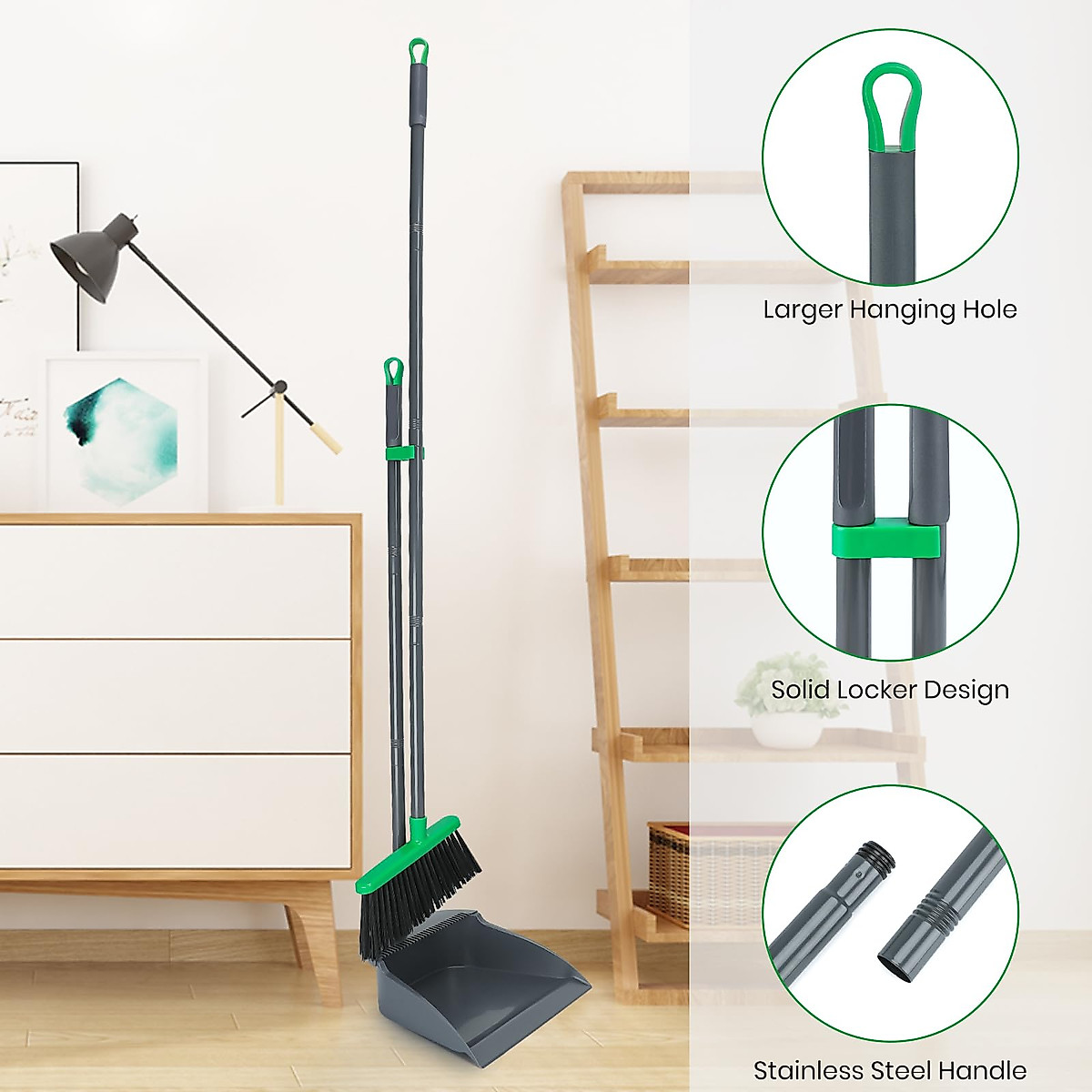 Broom with Dustpan Combo Set for Kitchen Office Lobby Floor Cleaning