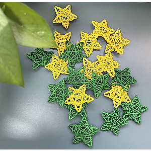Chaokui Green Yellow-Rattan Star Decorative Wicker Ball for Vase Bowl Home Garden Wreath Tree Decoration DIY Craft Art Hanging Ornament 20pcs,2.4inch,Green+Dark Green