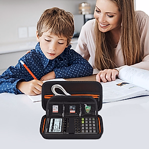 Elonbo Carrying Case for CASIO FX-9750GIII / PRIZM FX-CG50 Color Graphing Calculator, Extra Zipped Pocket Fits Charging Cable, Charger, Manual, Black