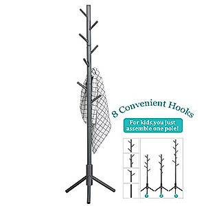 Vlush Sturdy Coat Rack Stand-Coat Hat Tree Coat Hanger Holder Stand for Clothes,Scarves,Handbags,Umbrella-(8 Hooks,Gray)