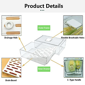 Femoliyes Refrigerator Organizers and Storage Drawer, Stackable Fruit Storage Containers for Fridge, Reusable Fridge Organizer fit for Kitchen Refrigerator and Restaurant Freezer (2 Drawers, Large)