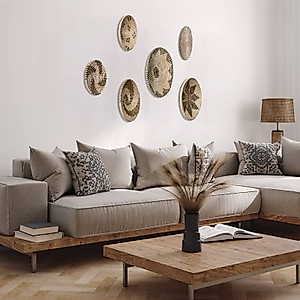 Wall Basket Decor Set of 6, Boho Hanging Seagrass Baskets Woven Basket Wall Decor, Natural Handmade Round Wicker Wall Decor with 10 Hooks,Boho Wall Decor 7.9" to 13.8" for Living Room Wall Art