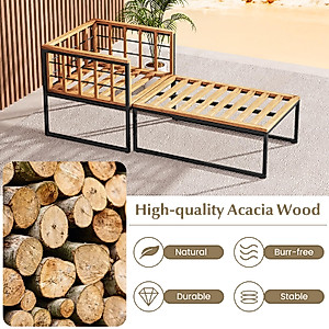 Tangkula Outdoor Chaise Lounge Chair, Acacia Wood Heavy Duty 1200 lbs Weight Capacity Wooded Patio Chair and Ottoman Set for Backyard, Poolside, Garden Deck or Balcony