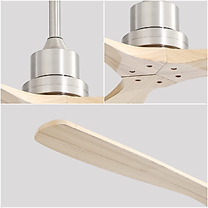 Sofucor 52 Inch Ceiling Fan with Remote, 3 Blade Carved Wood Fan Without No Light, Modern Ceiling Fan for Indoor Outdoor Bedroom Living Room Patios Farmhouse, Reversible DC Motor