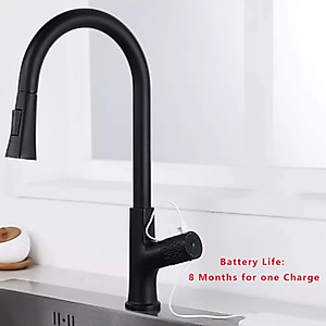 Touchless Kitchen Faucet Matte Black Intelligent Induction Kitchen Sink Faucet with Pull Down Sprayer, Brass Swivel Pull Out Kitchen Mixer Tap Single Handle 2 Spray Modes