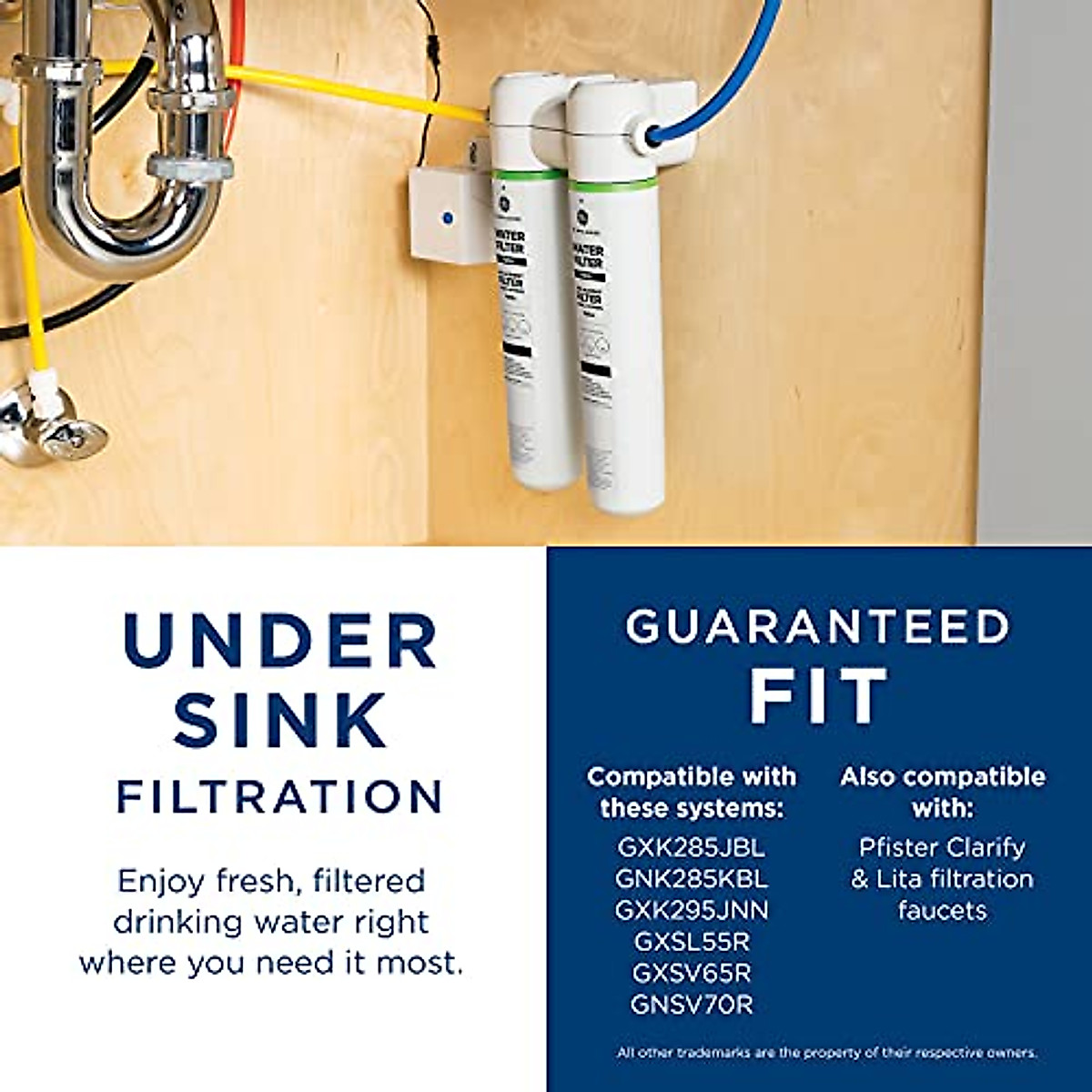 GE FQK2J Under Sink Water Filter Replacement | Dual Flow | NSF Certified: Reduces Sediment, Rust & Other Impurities from Water | Replace Every 6 Months for Best Results | 2 Water Filters