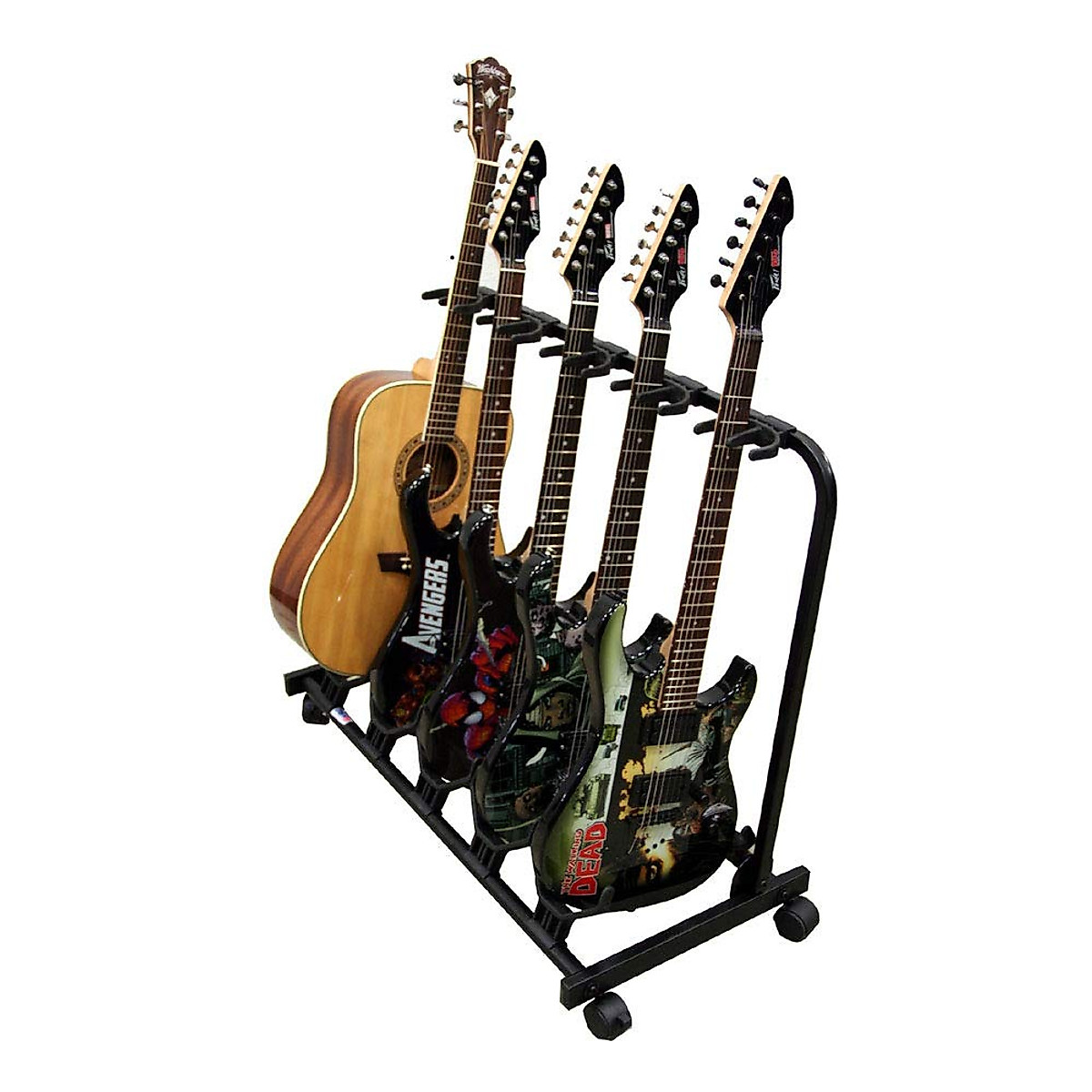 American Sound Connection 5 Guitar Rolling Cart Stand Pro Audio Stage, Studio or Display Rubber Divider Electric or Acoustic Guitar Holder