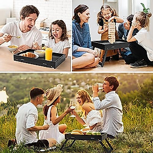 Greenual Bed Tray Table Breakfast Food Tray with Folding Legs Serving Tray for Laptop Desk, Bed, Sofa, Platters, TV, Snack, Eating Tray(Black, Medium)
