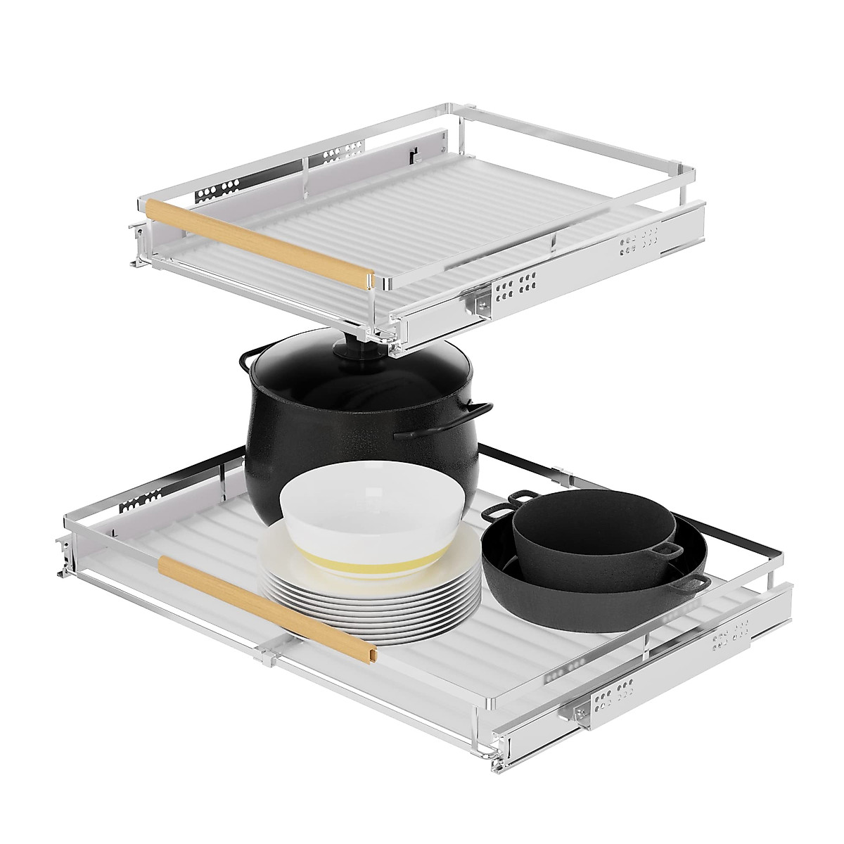 SANNO Expandable Slide Out Cabinet Organizer Pull Out Drawers for Kitchen Cabinets Organizer, Sliding Shelf Under Cabinet Organizers and Storage Shelf, Expandable Slide Out Organizer(1pack)