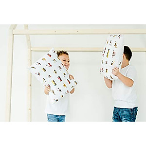 100% Cotton Toddler Pillowcase by ADDISON BELLE - Fits Both 13"x18" and 14"x19" Pillows - Soft, Durable & Breathable (Construction Trucks)