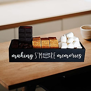 S'Mores Station, Farmhouse S’More Bar Holder with Cutout Handle, Wooden Smores Caddy, Smores Accessories Organizer, Smores Supplies Container Box, Smores Serving Tray (Black)