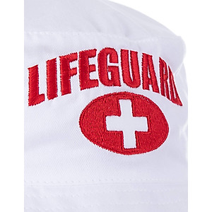 Ann Arbor T-shirt Co. Lifeguard Bucket Hat | Professional Guard Red Sun Cap Men Women Costume Uniform - White