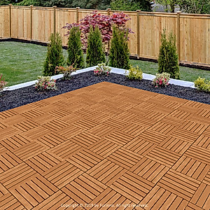 FURINNO FG181034 Tioman Floor Decking Wood Tile, Natural (Pack of 10)