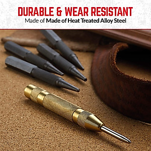 5-Piece Nail Setter Punches and Center Punch Set with Automatic Brass Center Punch and Zipper Case