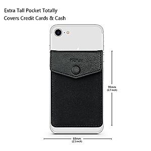 FRIFUN Card Holder for Back of Phone with snap Ultra-Slim Self Adhesive Phone Wallet Stick on Cell Phone Android All Smartphones RFID Blocking Sleeve Covers Credit Cards and Cash (Black)