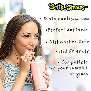 Silicone Straws - Slender Size BPA Free Non-Rubber Silicon Reusable Drinking Straws for Stainless Steel 20 oz Yeti Tumbler - Flexible, Chewy, Bendy & Safe for Kids/Toddlers