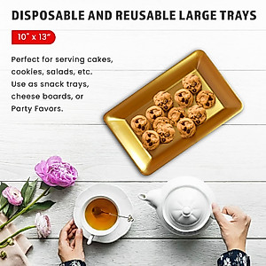Yumchikel Plastic Serving Tray Set, Hard Plastic Serving Platters for Serving Food, Gold Serving Trays for Parties, Weddings, Food Trays for Party Buffet, Dessert Tables, 10" x 14", 4 Pack