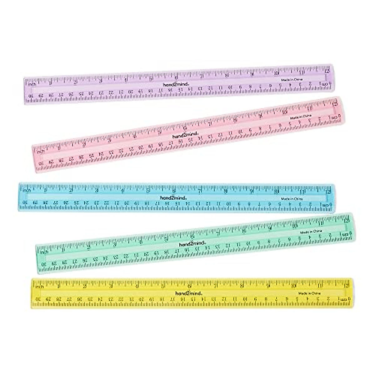 hand2mind 12 inch Multicolored, Transparent, Semiflexible Safe-T Plastic Rulers (Pack of 10)