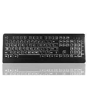 TRONWIRE LED White Backlit Illuminated Large Oversized Print Letter Wired USB 104 Keys Standard Full Size Keyboard for Desktop PC Computer