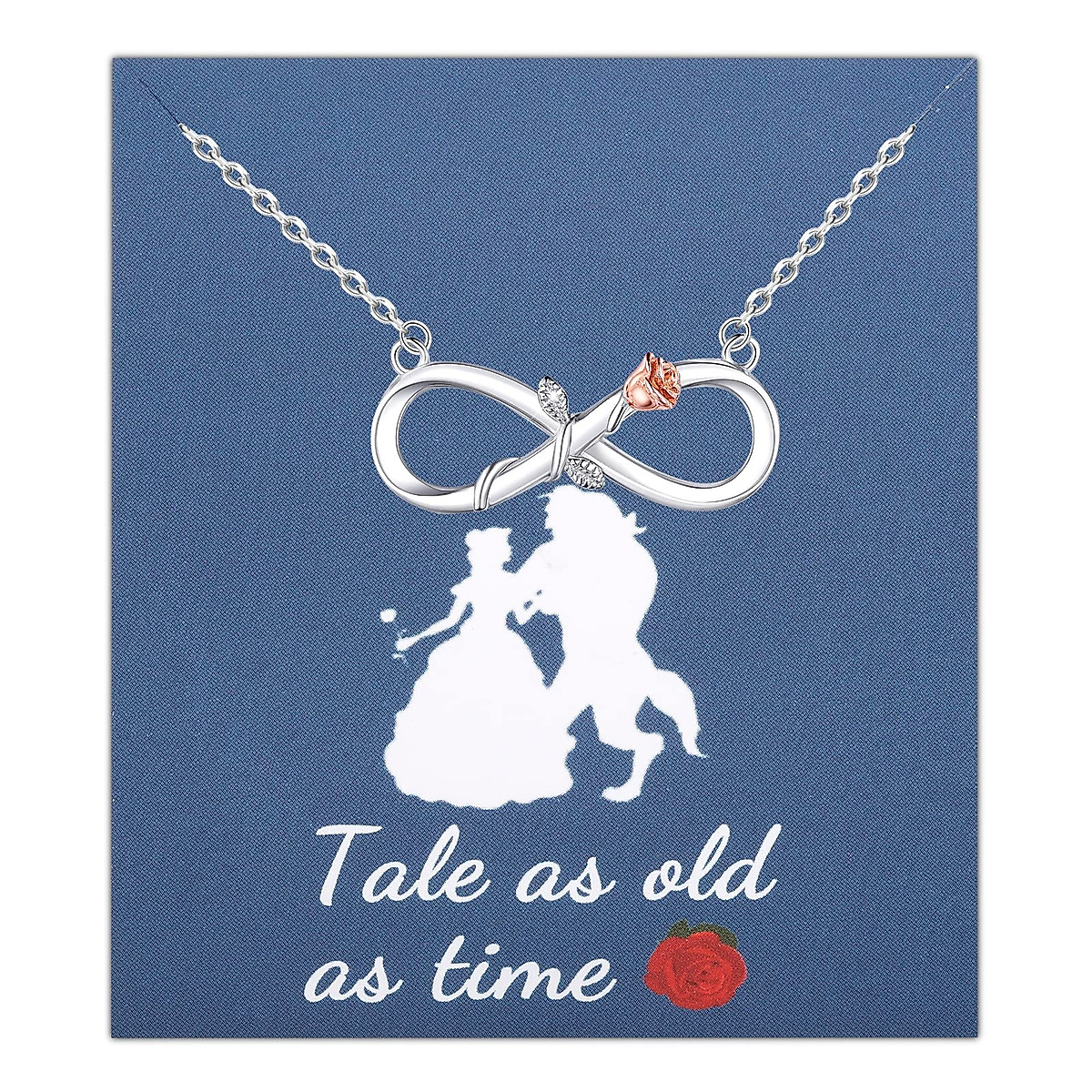 SEIRAA Tale as Old as Time Jewelry Rose Flower Pendant Necklace Fairytale Gifts (Rose Flower Necklace)