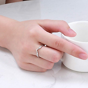 Ginger Lyne Collection V Shape Leaf Enhancer Band Sterling Silver Anniversary Wedding Ring for Women Size 8