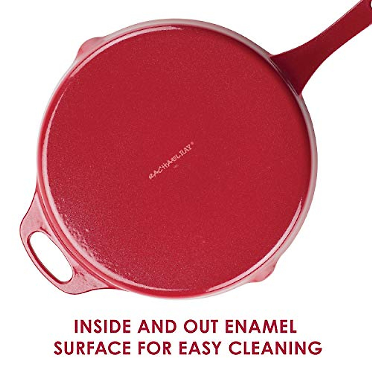 Rachael Ray Enameled Cast Iron Skillet/Fry Pan with Pour Spouts, 12 Inch, Red Shimmer