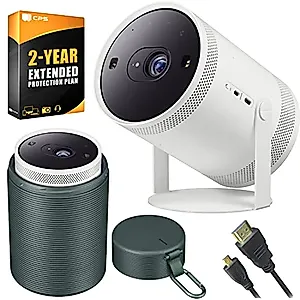 Samsung The Freestyle Projector, Up to 100" Screen, Smart TV, 360 Degree Sound (SP-LSP3BLAXZA) Bundle with The Freestyle Projector Carrying Case (Green), 2YR CPS Protection Pack and HDMI Cable