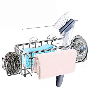 Geekboy 5-in-1 Sponge Holder for Kitchen Sink, Adhesive Kitchen Sink Caddy Organizer, SUS304 Stainless Steel Rust Proof, No Drilling with 2 Strong Suction Cups