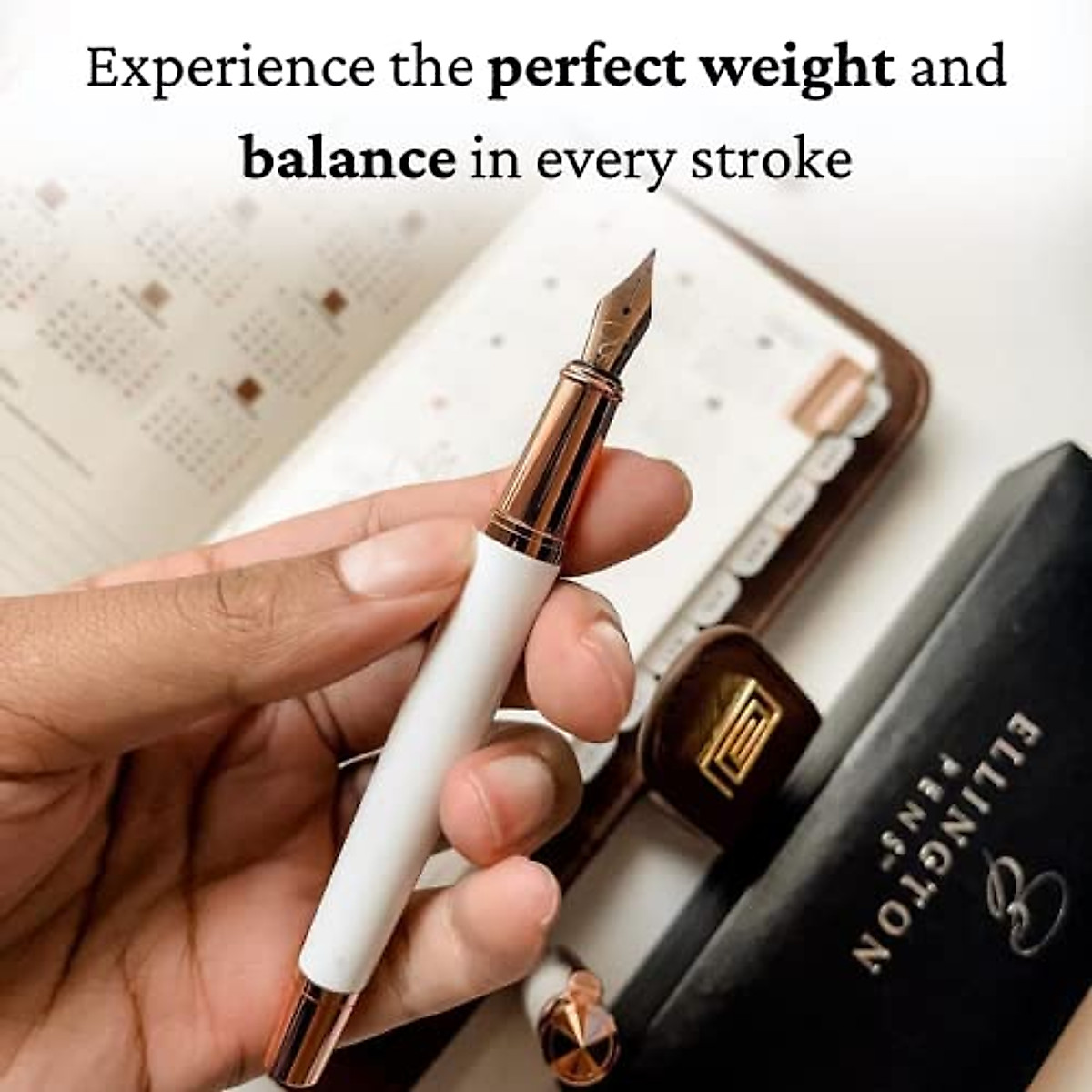 Ellington Pens Luxury Fountain Pen Set- Fountain Pens for Writing - Smooth Medium Nib - Includes Refillable Ink Converter, 3 Ink Cartridges [Black & Blue], Gift Box - Elegant Calligraphy