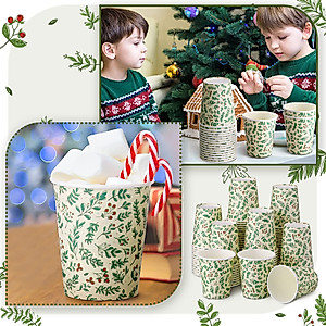 Panelee 100 Pieces 9 oz Christmas Paper Cups Christmas Holly Cups Disposable Paper Coffee Cup for Christmas Party Supplies Xmas Cups for Holidays Coffee Tea Cold Hot Drinks