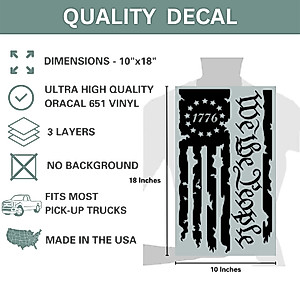 We The People Betsy Ross Flag 1776 Distressed American USA US Flag Truck Tailgate Vinyl Decal - 2 Pack - Stickers Preamble of The US Constitution fits Most Pickup Trucks (10" x 18", Matte Black)