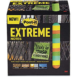 Post-it Extreme Notes, Stop Re-work on the Job, Works in 0 - 120 degrees Fahrenheit, 100X the holding power, Green, Orange, Mint, Yellow, 3 in x 3 in, 12 Pads/Pack, 45 Sheets/Pad (EXTRM33-12TRYX)