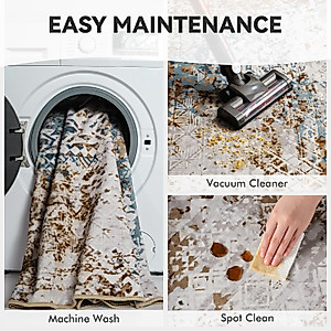 Area Rugs 5x7 Rugs for Living Room Rug Carpets for Living Room Bedroom Rug Machine Washable Rugs for Dining Room Abstract Modern Boho Rug Soft Rug Brown Teal