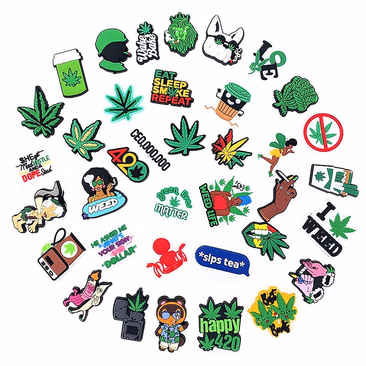 DASDINGO 37pcs Cute Leaf Shoe Charms PVC Shoe Decorations Diy Wristband Backpack Party Gift…